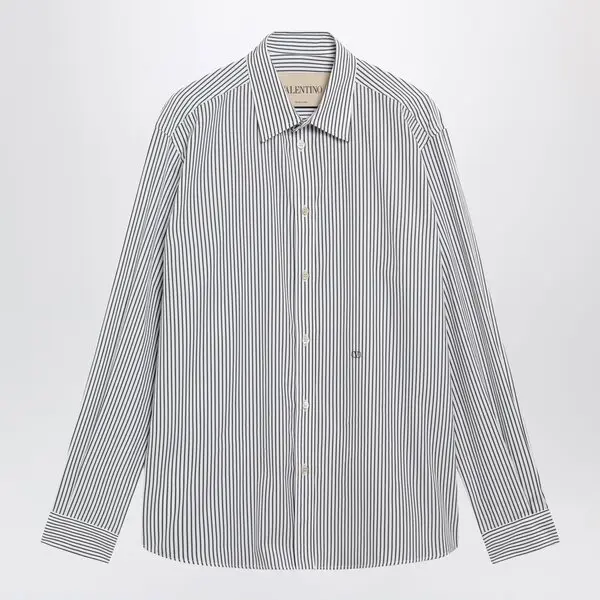 Valentino Garavani Ivory/green Striped Shirt With Vlogo