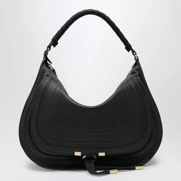Chloé Black Leather Marcie Shoulder Bag - Blue