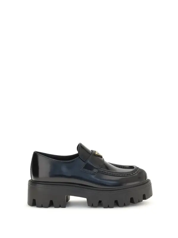 Prada Brushed Leather Loafers - Black