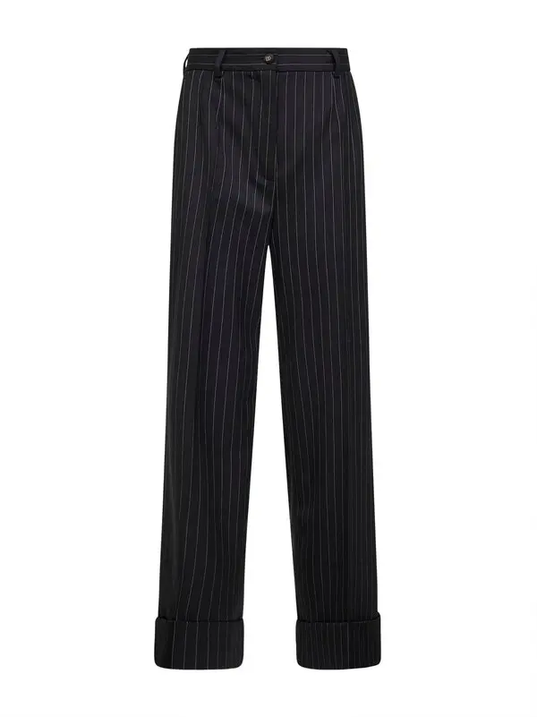 Dolce & Gabbana Black Two-way Stretch Twill Pinstriped Trousers - Multicolor