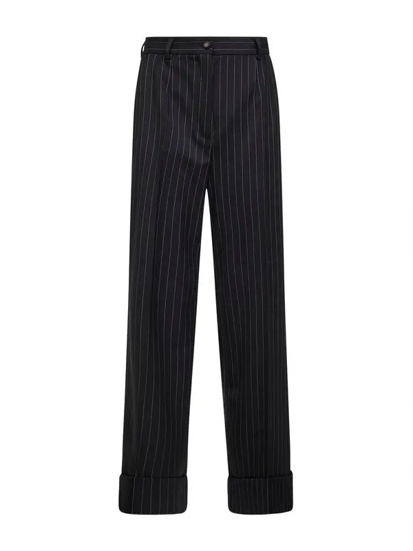 Dolce & Gabbana Black Two-way Stretch Twill Pinstriped Trousers - Multicolor