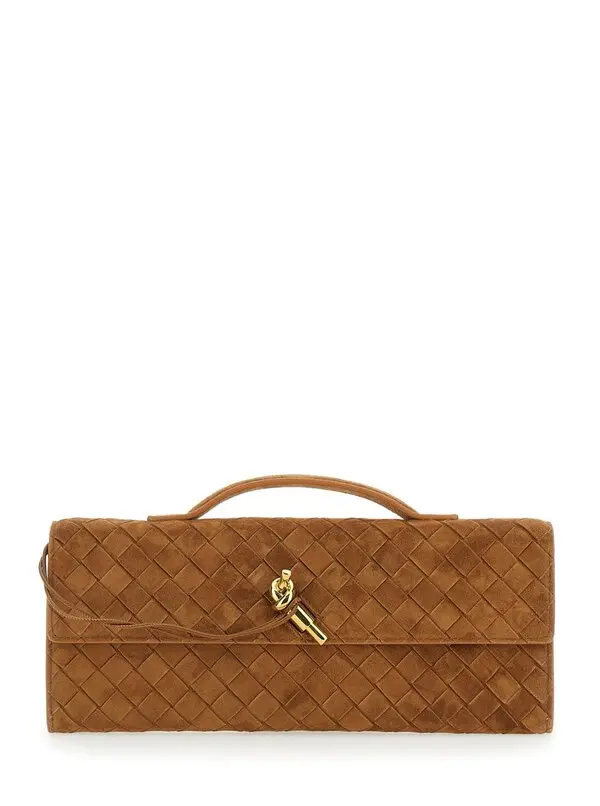 Bottega Veneta Andiamo Suede Clutch - Brown