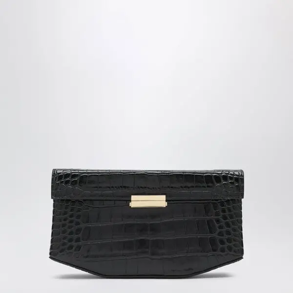 TOTEME Croc-embossed Leather Clip Shoulder Bag - Black