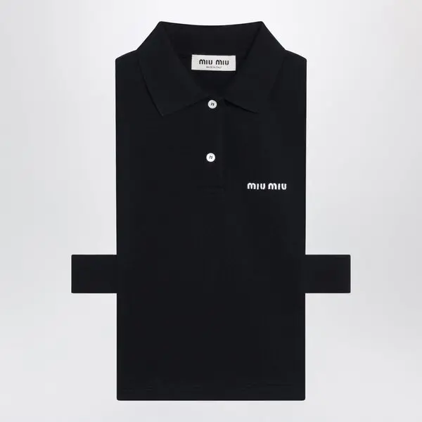 Miu Miu Pique Top With Logo - Blue