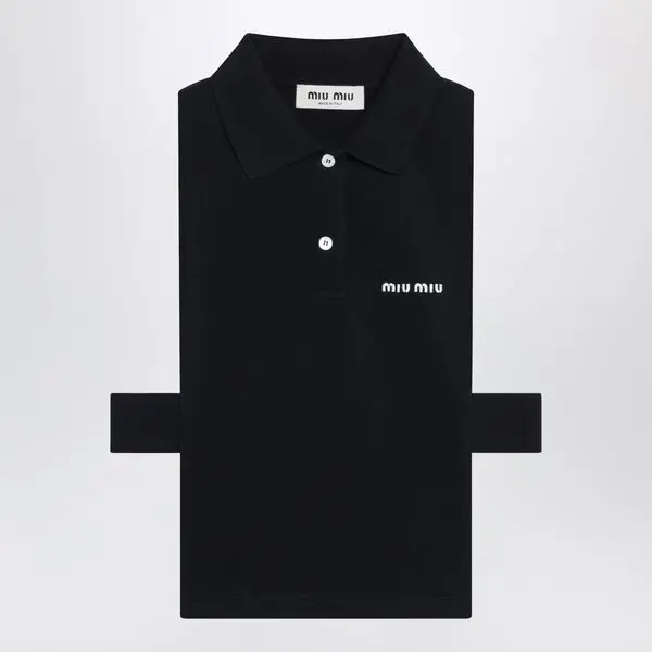 Miu Miu Pique Top With Logo - Black