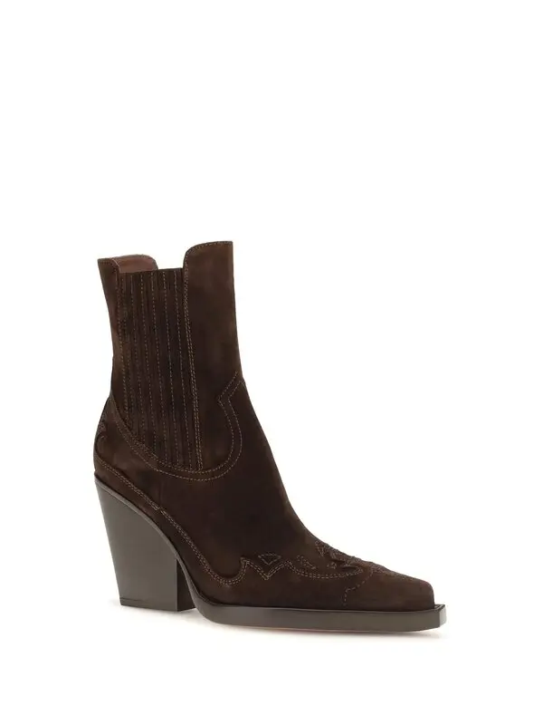 Paris Texas Embroidered Ankle Boots - Brown