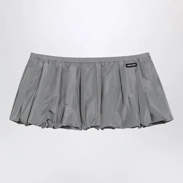 Miu Miu Pleated Balloon Technical Canvas Miniskirt - Gray