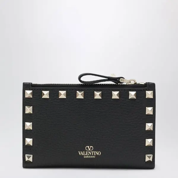 Valentino Garavani Leather Rockstud Zip Card Holder - Black