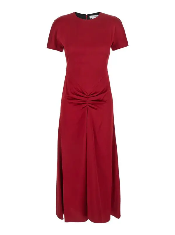 Victoria Beckham Red Crewneck Midi Dress With Gathered Waist And Rear Zip Closure In Viscose Blend - Multicolor