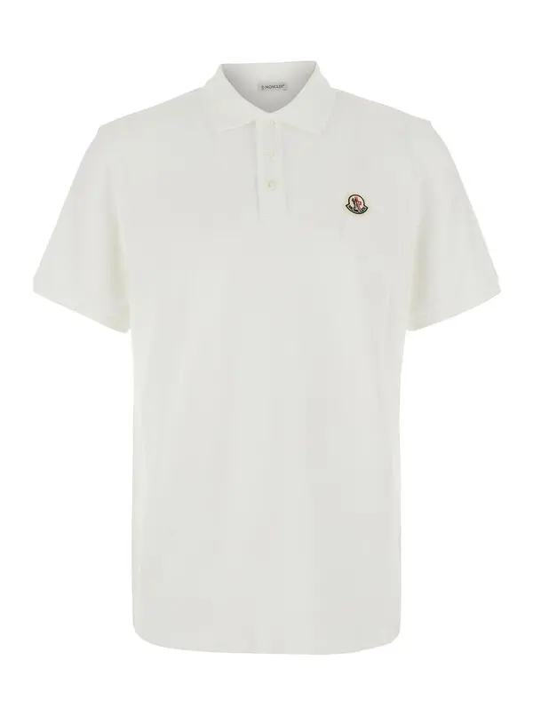 Moncler White Polo Shirt With Logo Patch On The Front In Cotton For - Multicolor