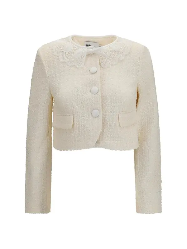 SELF-PORTRAIT Bouclé Jacket With Lace Collar