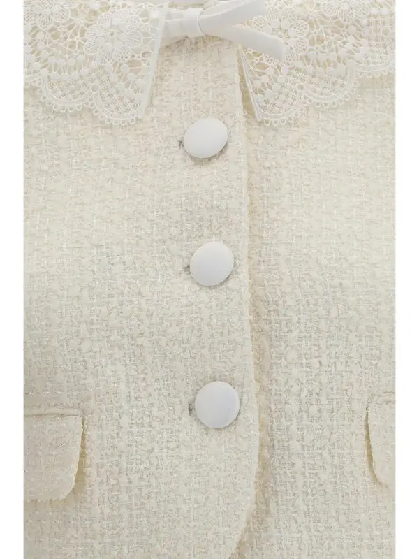 SELF-PORTRAIT Bouclé Jacket With Lace Collar