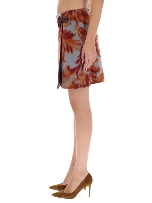 Etro Wool Blend Printed Wrap Skirt