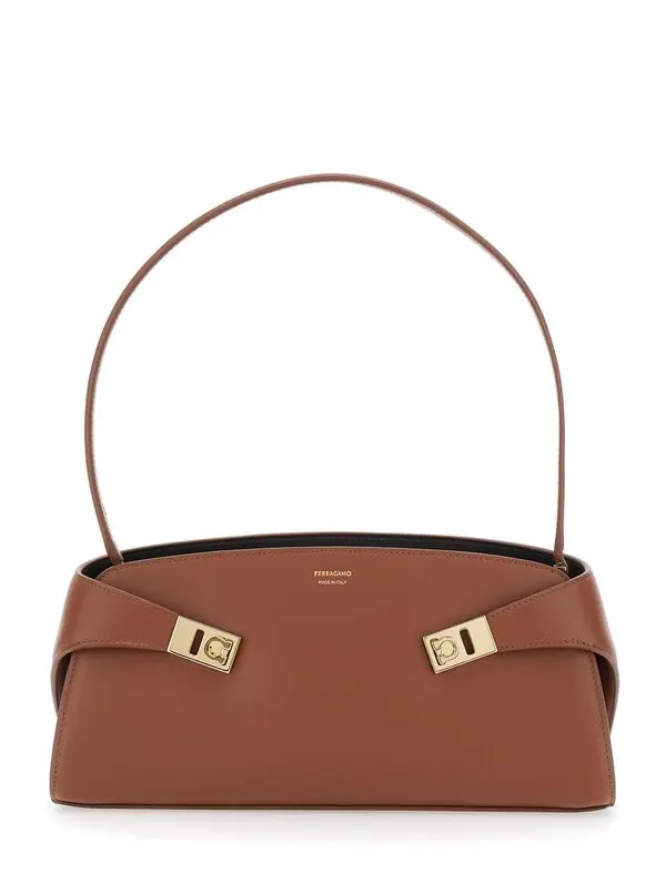 FERRAGAMO Hug East West Leather Shoulder Bag - Brown