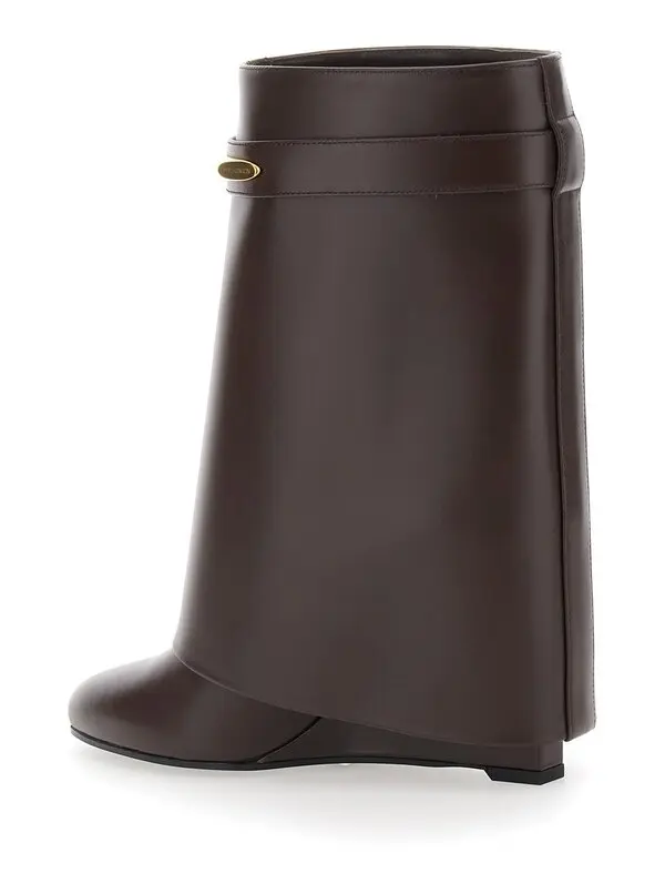 Givenchy Wedge Heel Ankle Boots With Logo Plate On The Side In Leather For - Brown