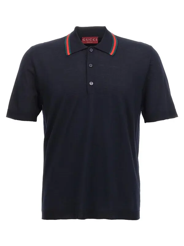 Gucci Web Ribbon Polo Shirt - Blue