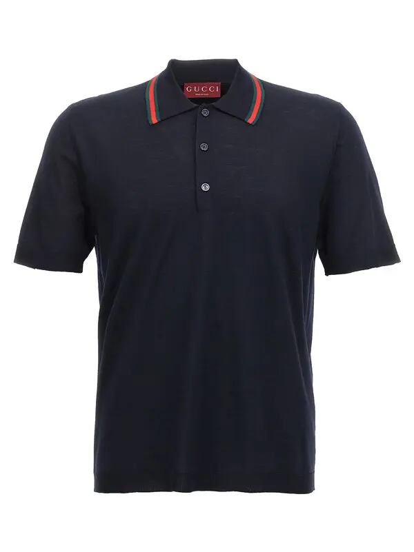 Gucci Web Ribbon Polo Shirt - Blue
