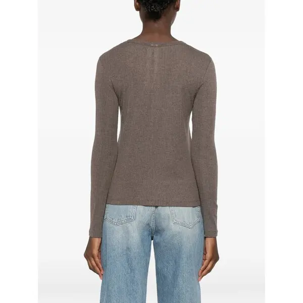 Max Mara Ribbed Knit Long Sleeve Crewneck Top - Brown