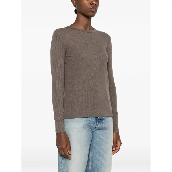 Max Mara Ribbed Knit Long Sleeve Crewneck Top - Brown