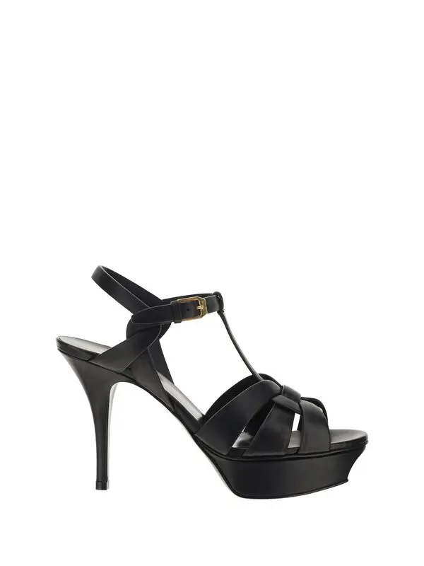 Saint Laurent Leather Platform Sandals - Black