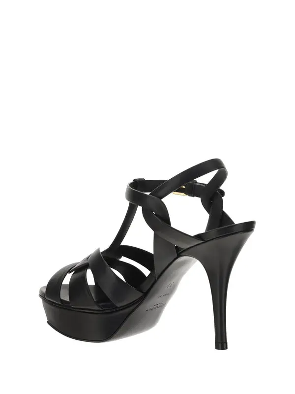 Saint Laurent Leather Platform Sandals - Black