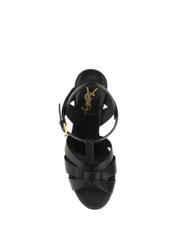 Saint Laurent Leather Platform Sandals - Black