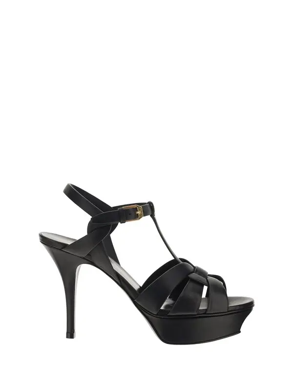Saint Laurent Leather Platform Sandals - Black