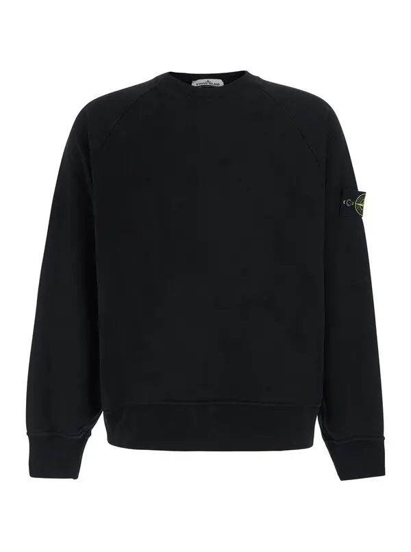 Stone Island Crewneck Sweatshirt With Logo Patch On The Sleeve In Cotton For - Black