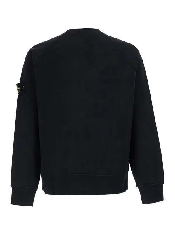 Stone Island Crewneck Sweatshirt With Logo Patch On The Sleeve In Cotton For - Black