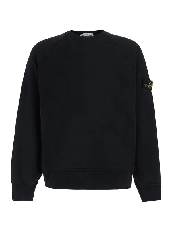 Stone Island Cotton Crewneck Sweatshirt With Sleeve Logo Patch - Black