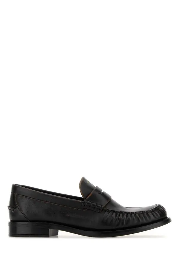 Prada Black Leather Loafers - Brown