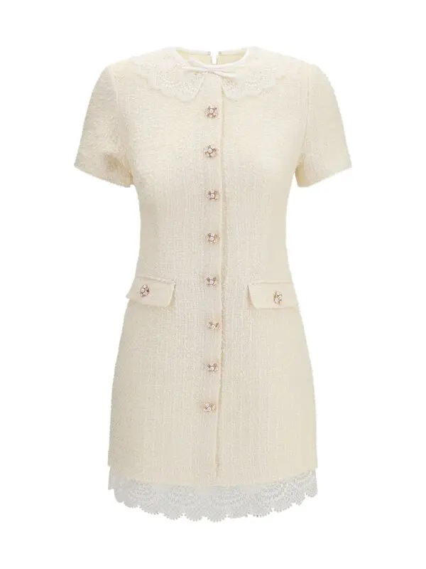 SELF-PORTRAIT Tailored Mini Dress With Bouclé Lace Inserts