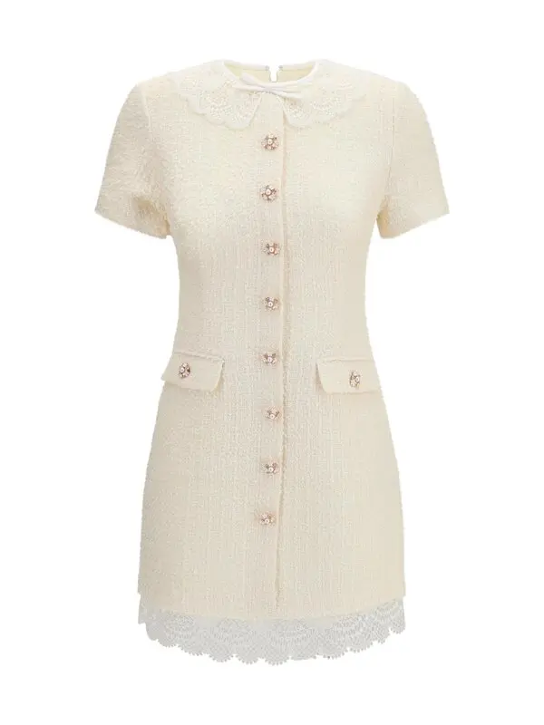 SELF-PORTRAIT Tailored Mini Dress With Bouclé Lace Inserts - Multicolor