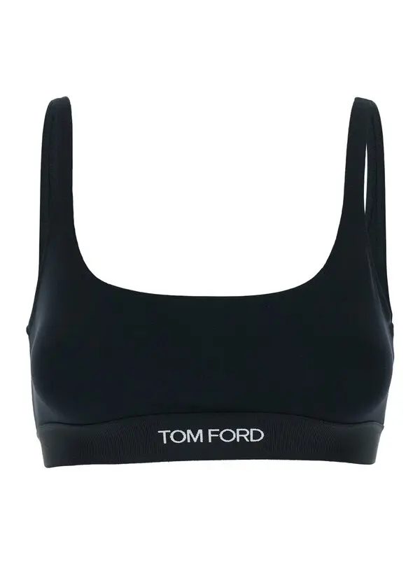 TOM FORD Bralette With Contrasting Logo Print In Modal Stretch - Black