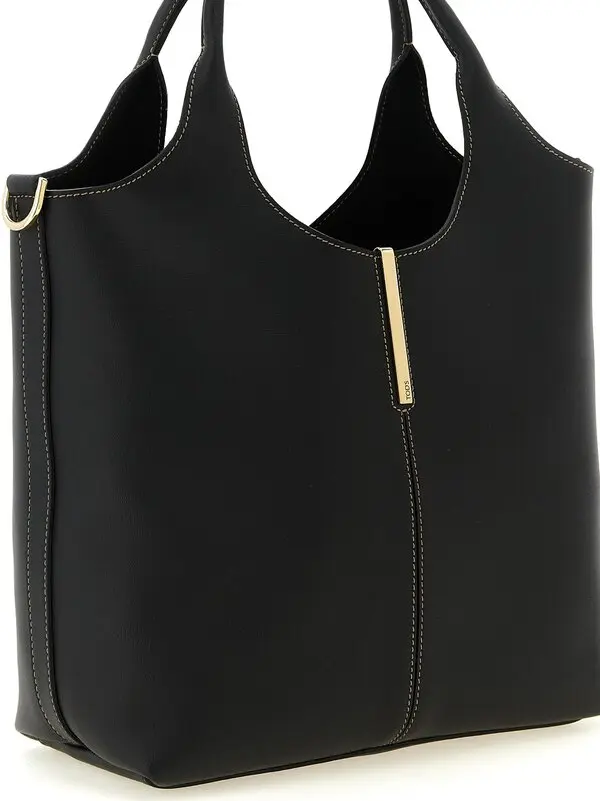 TOD'S Small Metal Plate Shopping Bag - Black