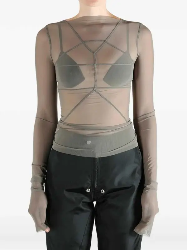 Rick Owens Semi-sheer Boat Neck Long Sleeve Top - Gray