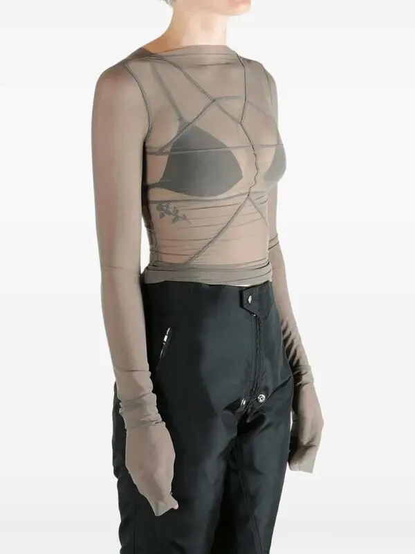 Rick Owens Semi-sheer Boat Neck Long Sleeve Top - Gray