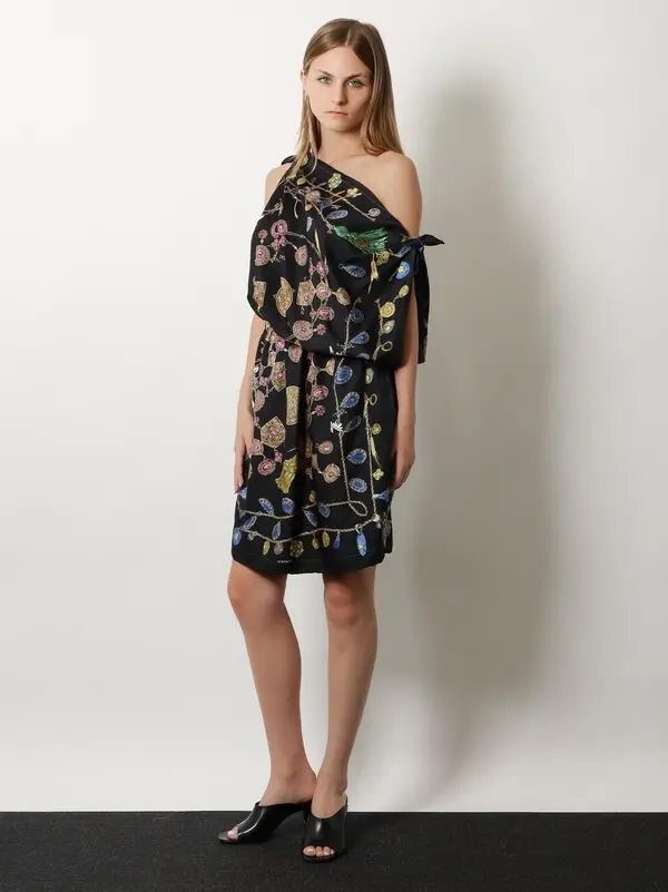 Versace Printed Silk Twill Midi Dress - Black