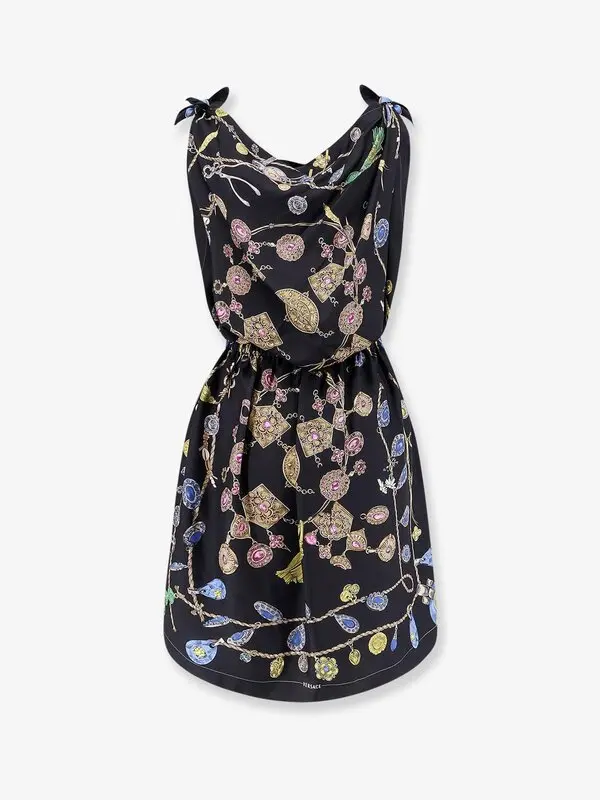 Versace Printed Silk Twill Midi Dress - Black