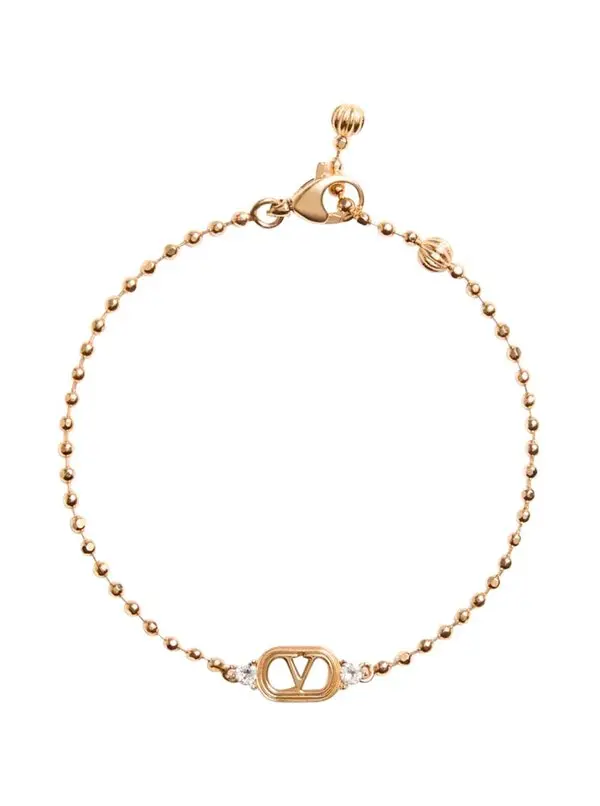 Valentino Garavani Metallic Colored Bracelet With Vlogo Plate And Applied Rhinestones In Brass For - Multicolor