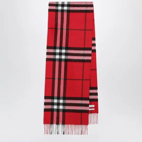 Burberry Check Cashmere Scarf With Fringes In Post - Red