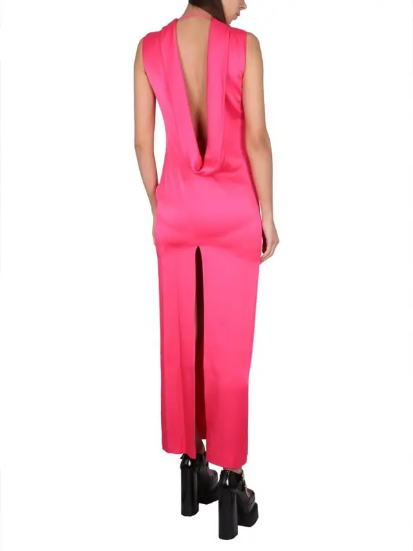Versace Long Dress With Ring Neckline - Pink