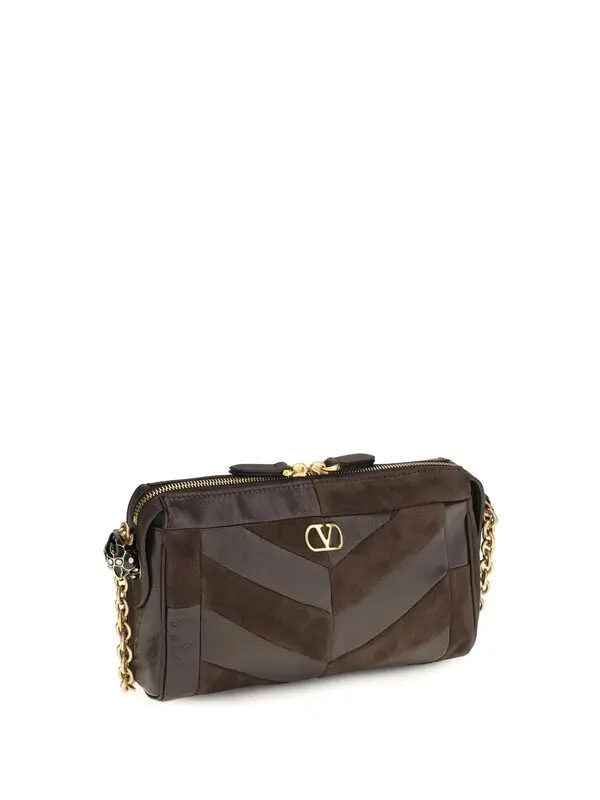 Valentino Garavani Panthea Shoulder Bag Chevron Pattern - Brown