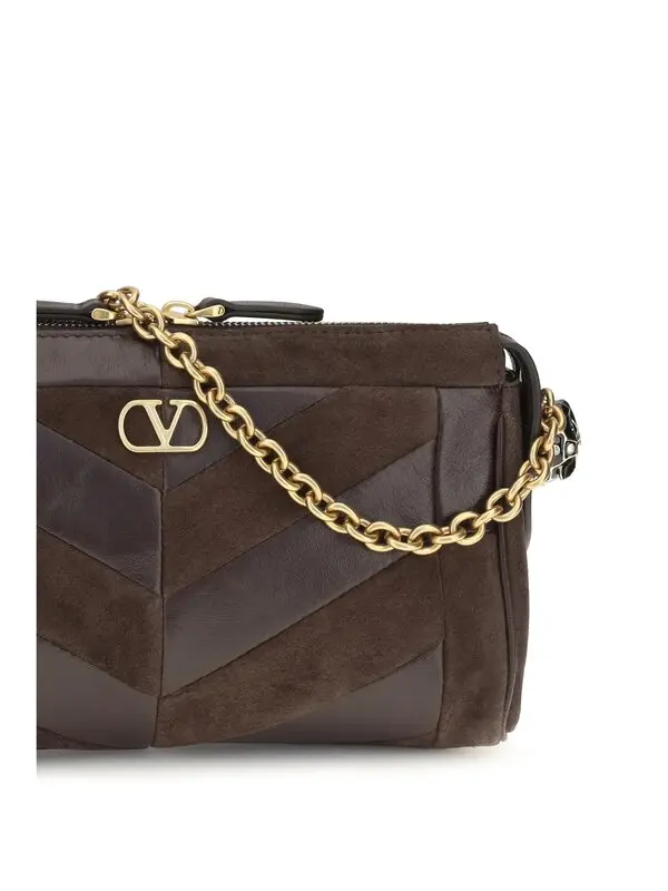 Valentino Garavani Panthea Shoulder Bag Chevron Pattern - Brown