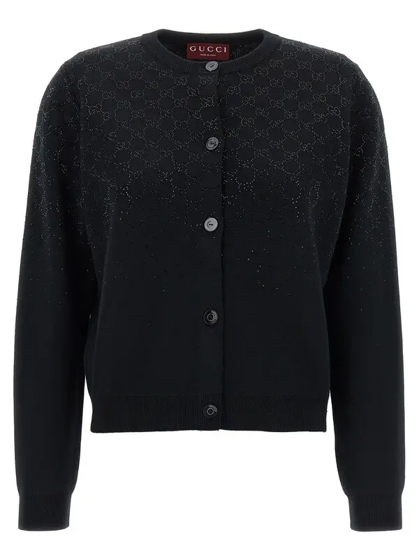 Gucci Crystal Embellished Wool Cardigan - Black