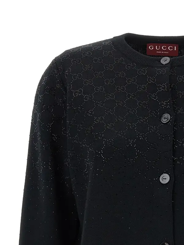 Gucci Crystal Embellished Wool Cardigan - Black