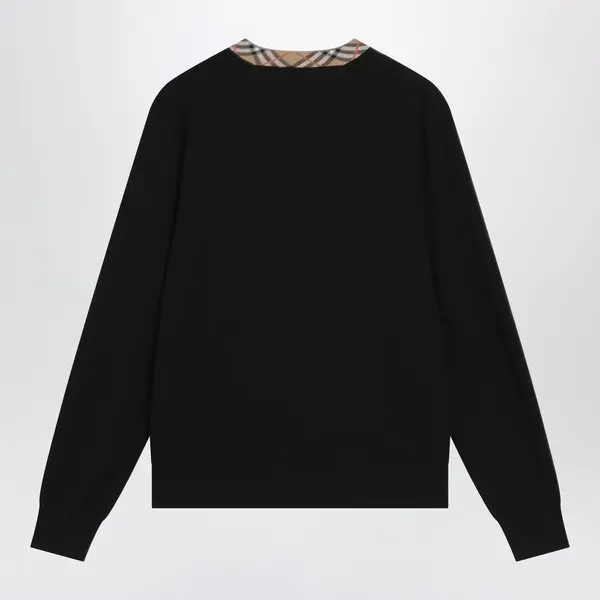 Burberry Wool Sweater With Check Motif Neckline - Black