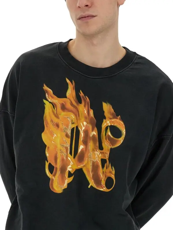 Palm Angels Burning Monogram Print Sweatshirt