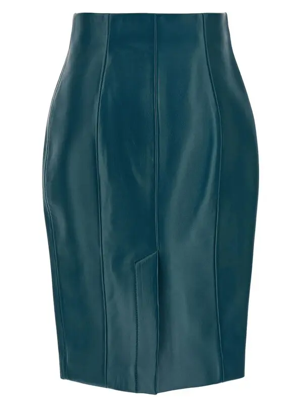 Balmain High-waisted Lamb Leather Midi Skirt