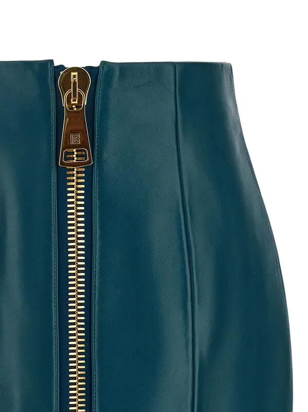 Balmain High-waisted Lamb Leather Midi Skirt